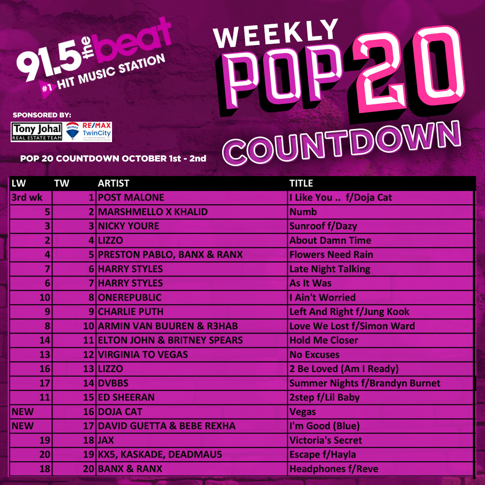 91.5 The Beat | Weekly Pop 20 Countdown
